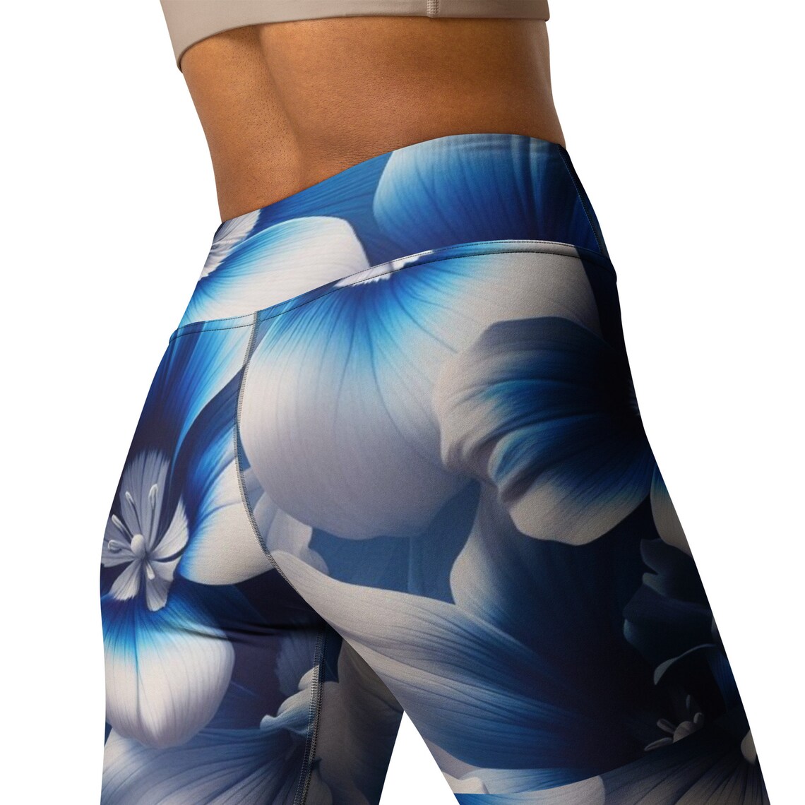 Elegant Blue and White Floral Leggings – Nature-inspired Botanical Print - Etsy