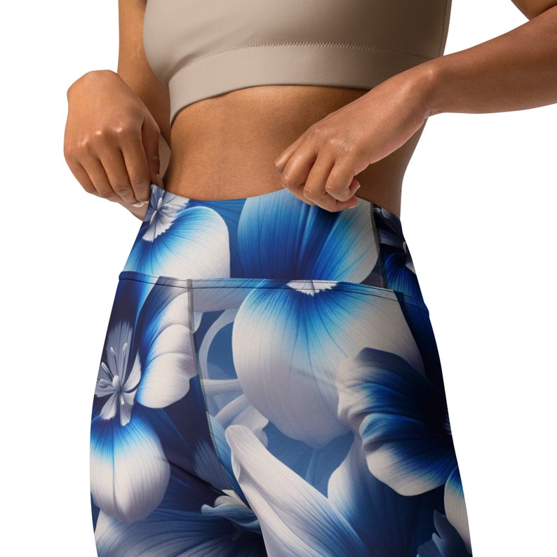Elegant Blue and White Floral Leggings – Nature-inspired Botanical Print - Etsy