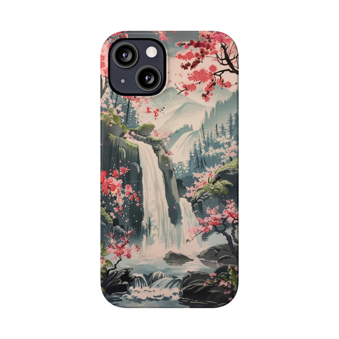 Sakura and Waterfalls Slim iPhone Case, Landscape, Cherry Blossoms ...