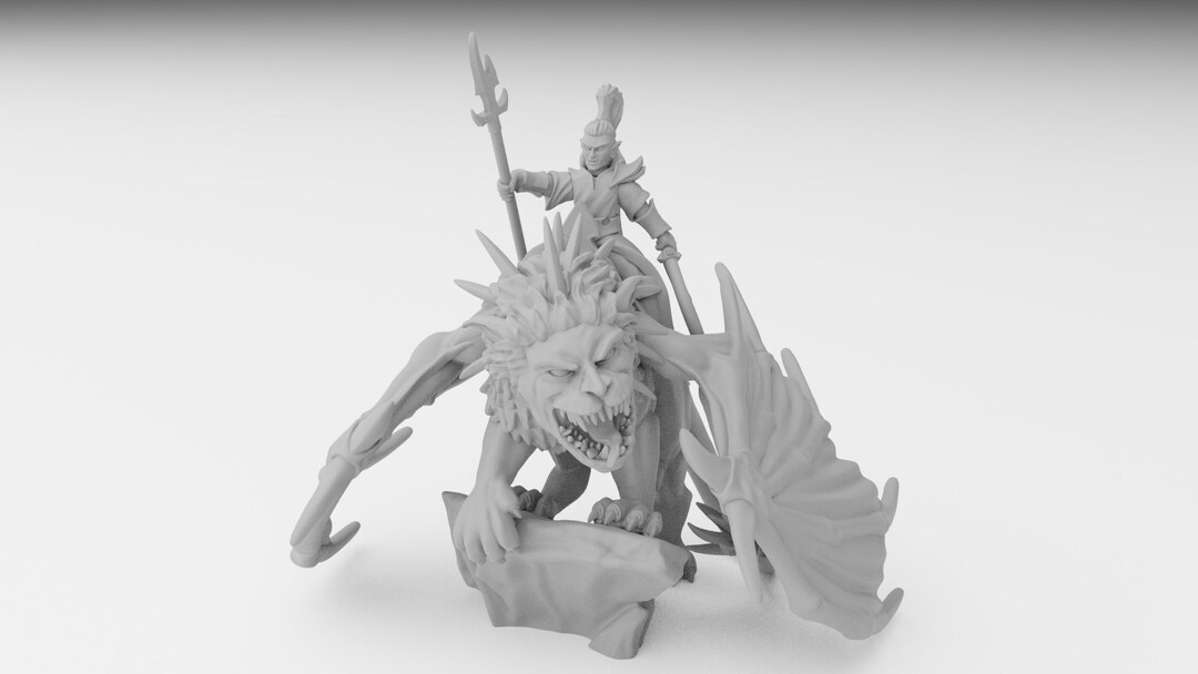 Dark Elf Noble on Manticore - Ilhadiel Miniatures - Etsy
