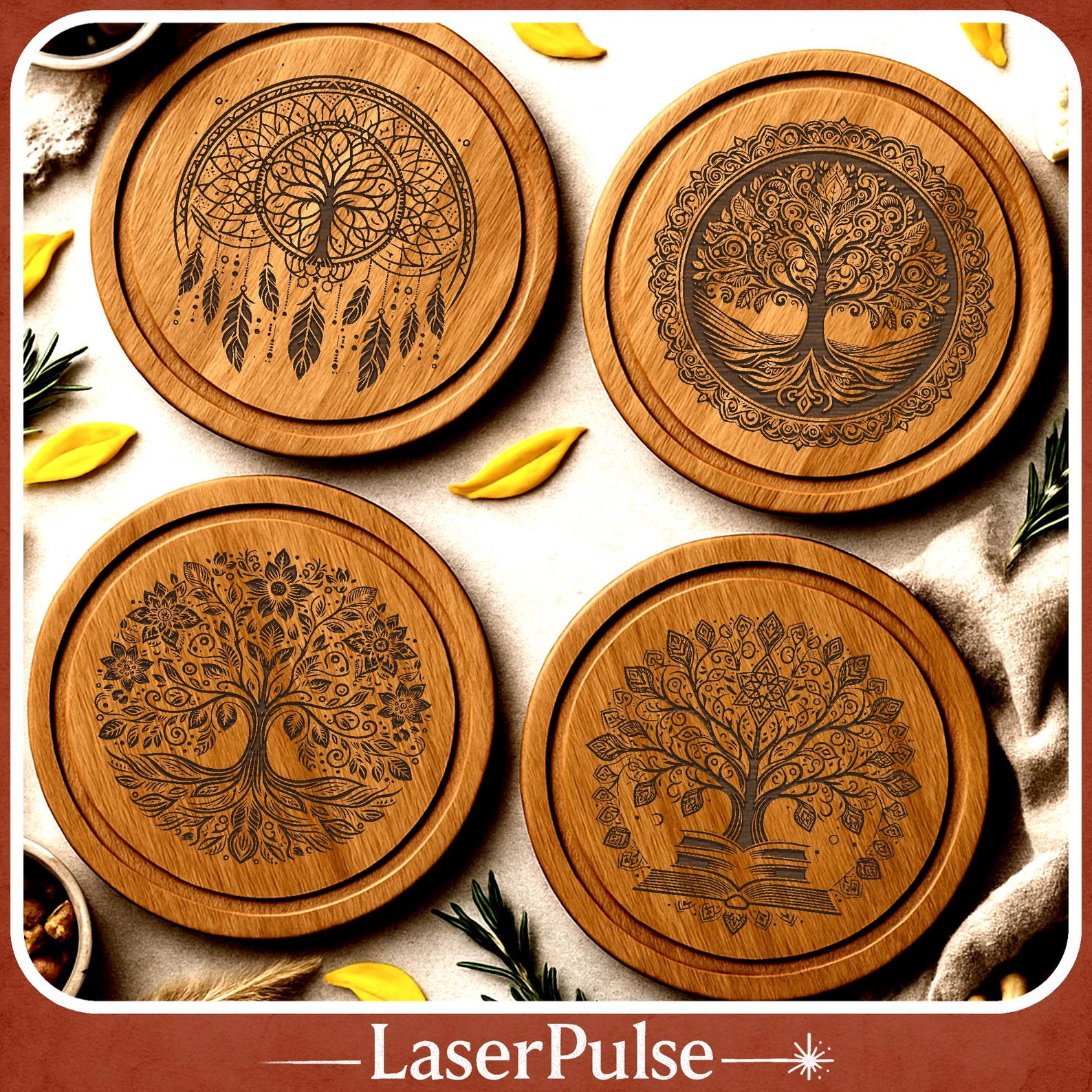 Tree of Life Engraving SVG PNG Bundle, 4 Boho Elegant Ornate Designs ...