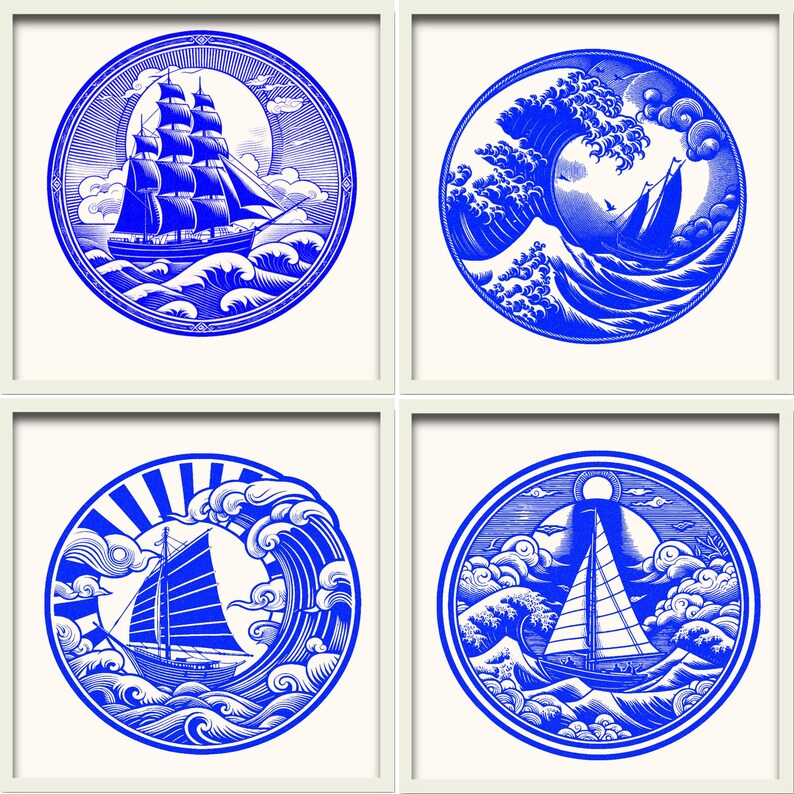 Ukiyo-e Wave Sailboat Engraving SVG Bundle Laser Cut Files Lightburn ...