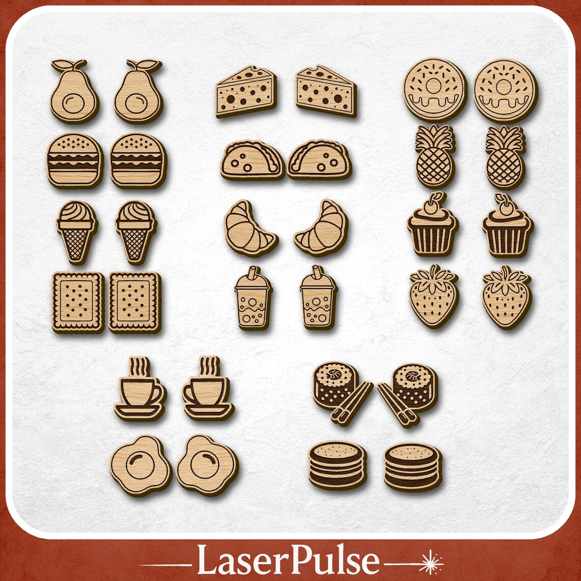Food Stud Earring SVG Bundle – 16 Mini Laser Cut Jewelry Designs ...