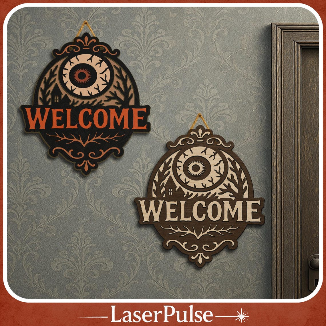Eyeball Welcome Sign SVG, Creepy Halloween Layered Door Sign File ...