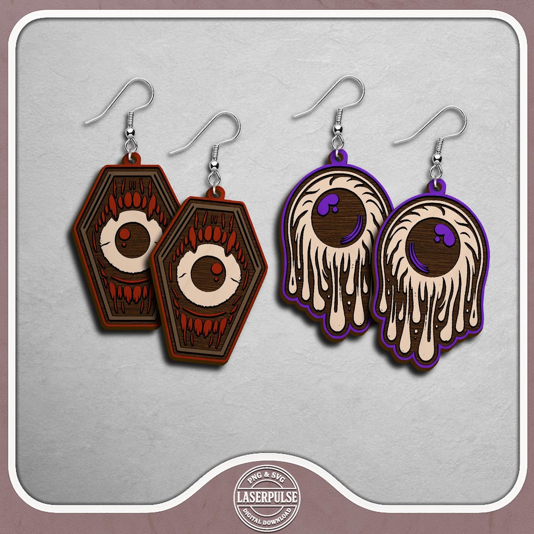 Creepy Eyeball Earring SVG Bundle – 2 Halloween Dangle Designs for ...