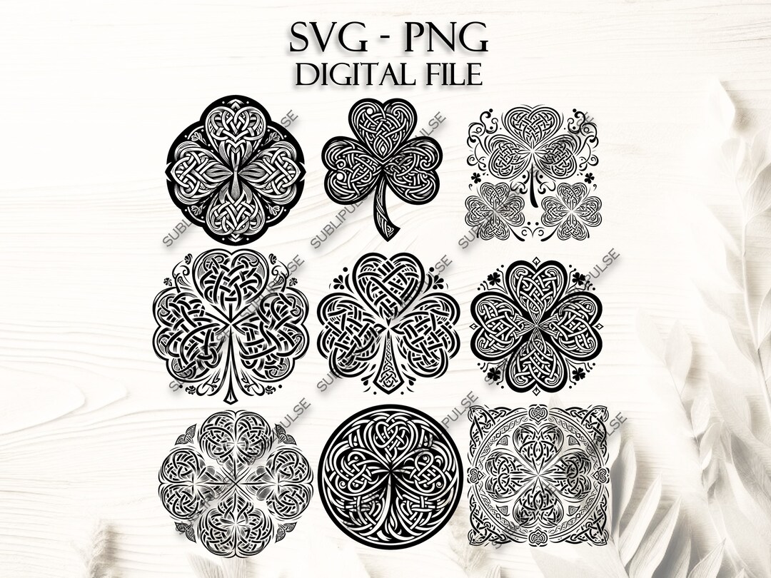 Irish Shamrock Vector Clipart & Laser Cut Project Files Celtic Knotwork Design Bundle, Cricut ...