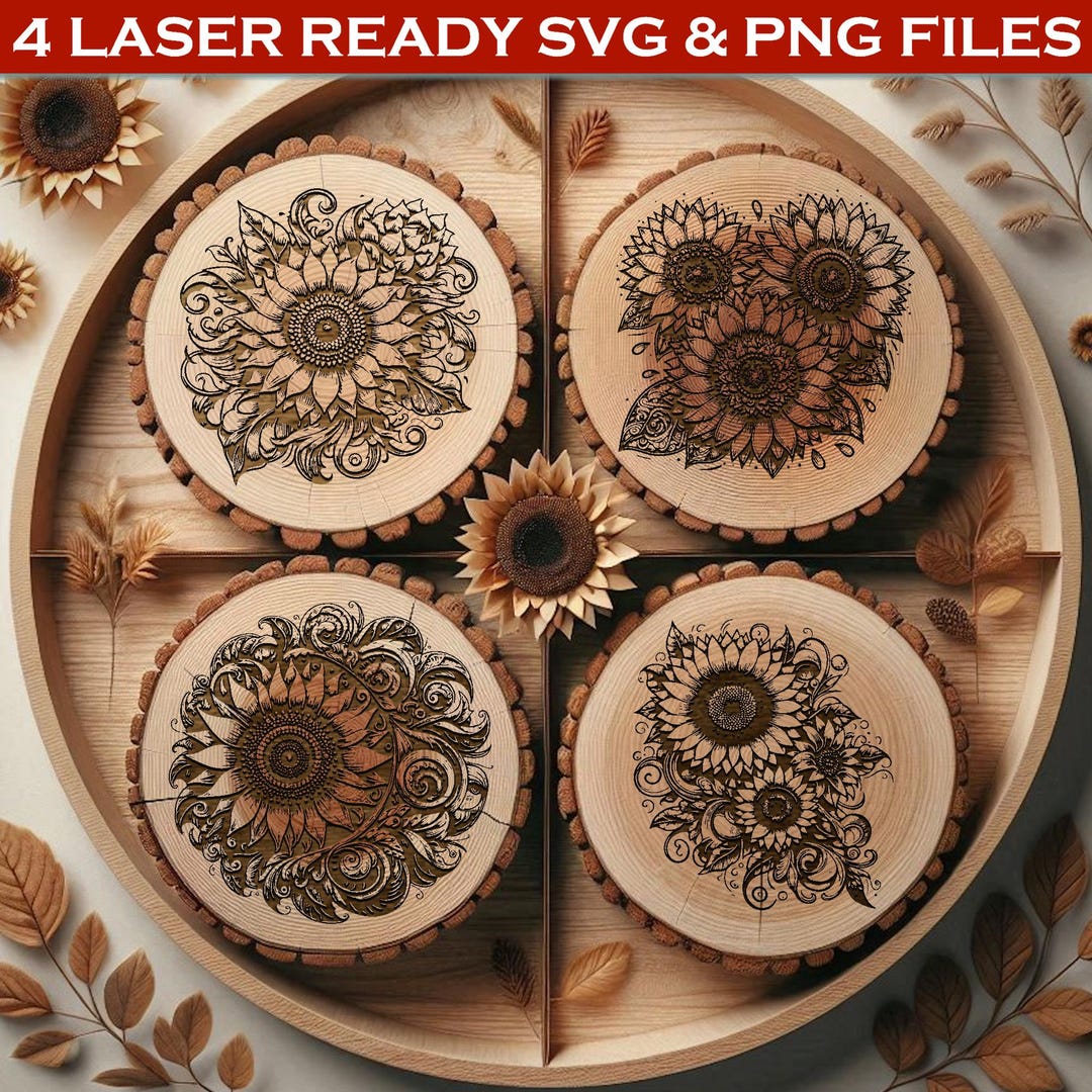 Elegant Sunflower SVG PNG Bundle for Laser Engraving & Sublimation | 4 ...