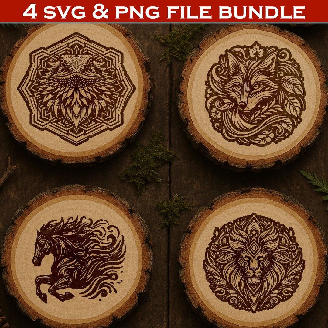 Spirit Animal SVG PNG Bundle – 4 Intricate Designs for Laser Engraving ...