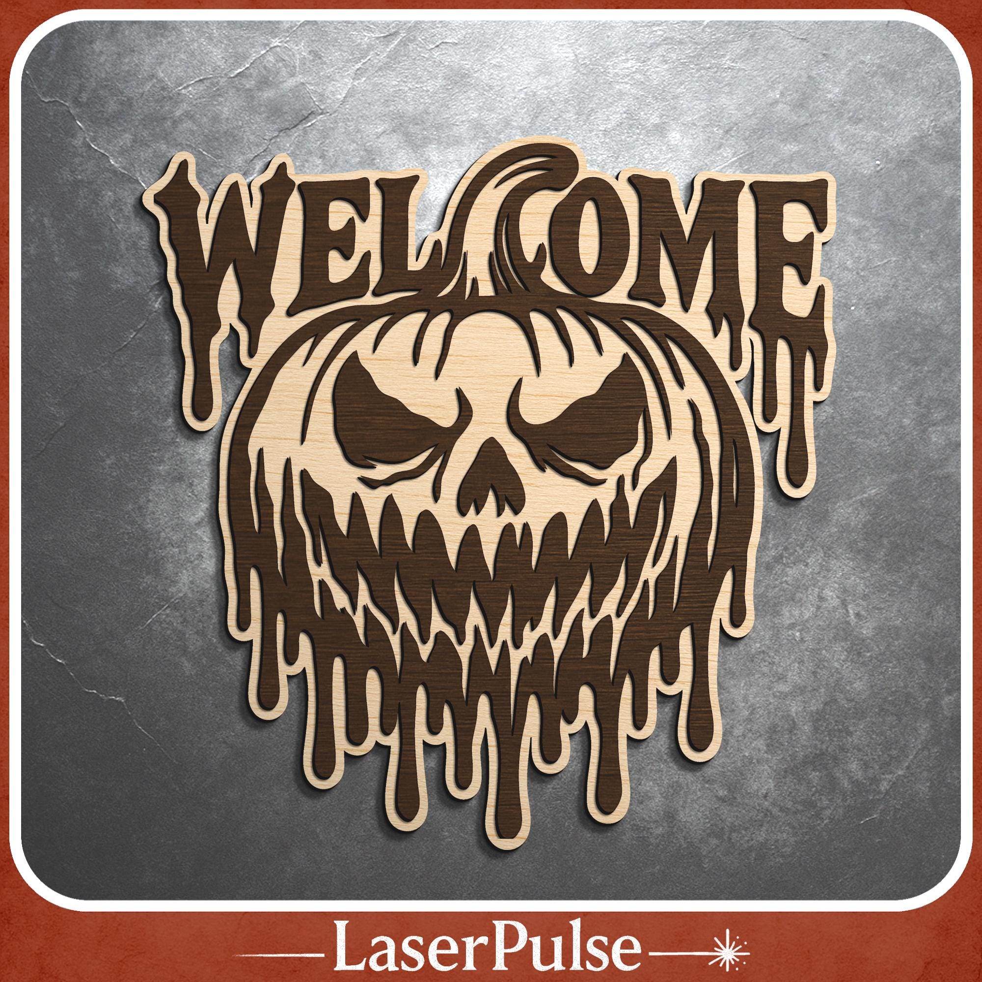 Evil Pumpkin Welcome Sign SVG for Laser Cutting, Halloween Layered Door ...