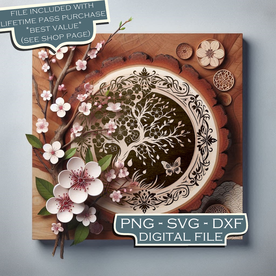 Cherry Blossom Laser Engraving File SVG, PNG, DXF Cutting/charcuterie ...