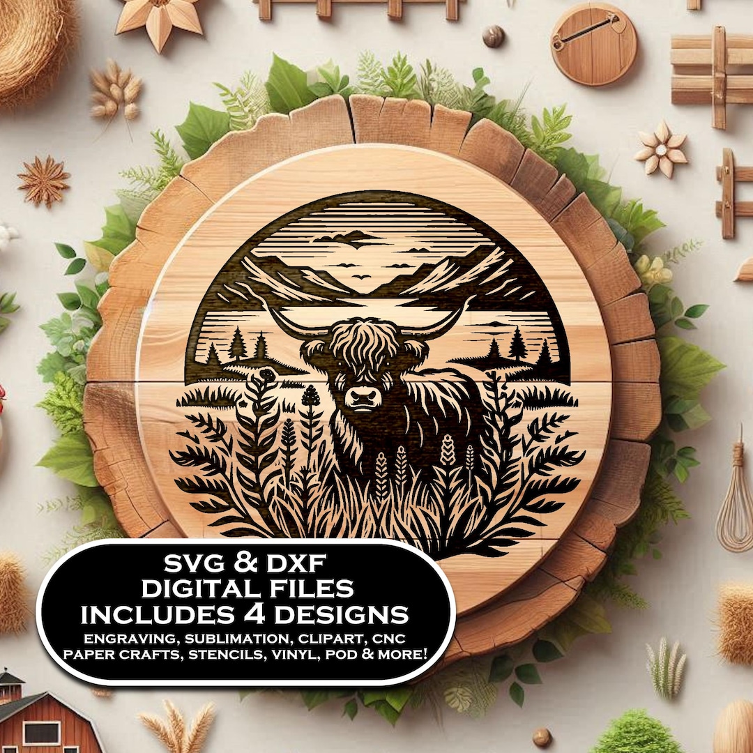 Highland Cow Engraving SVG Pack Cute Highlander Cow Bundle Laser Cut ...