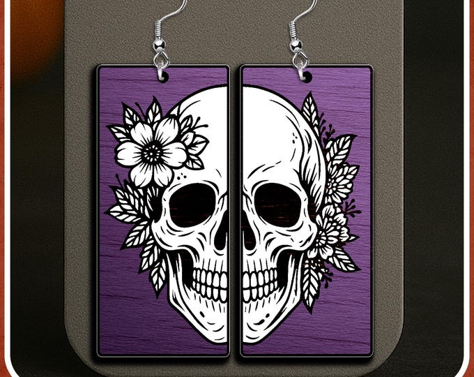 Skull & Roses Earring SVG Laser Cut File: Gothic Halloween Template ...