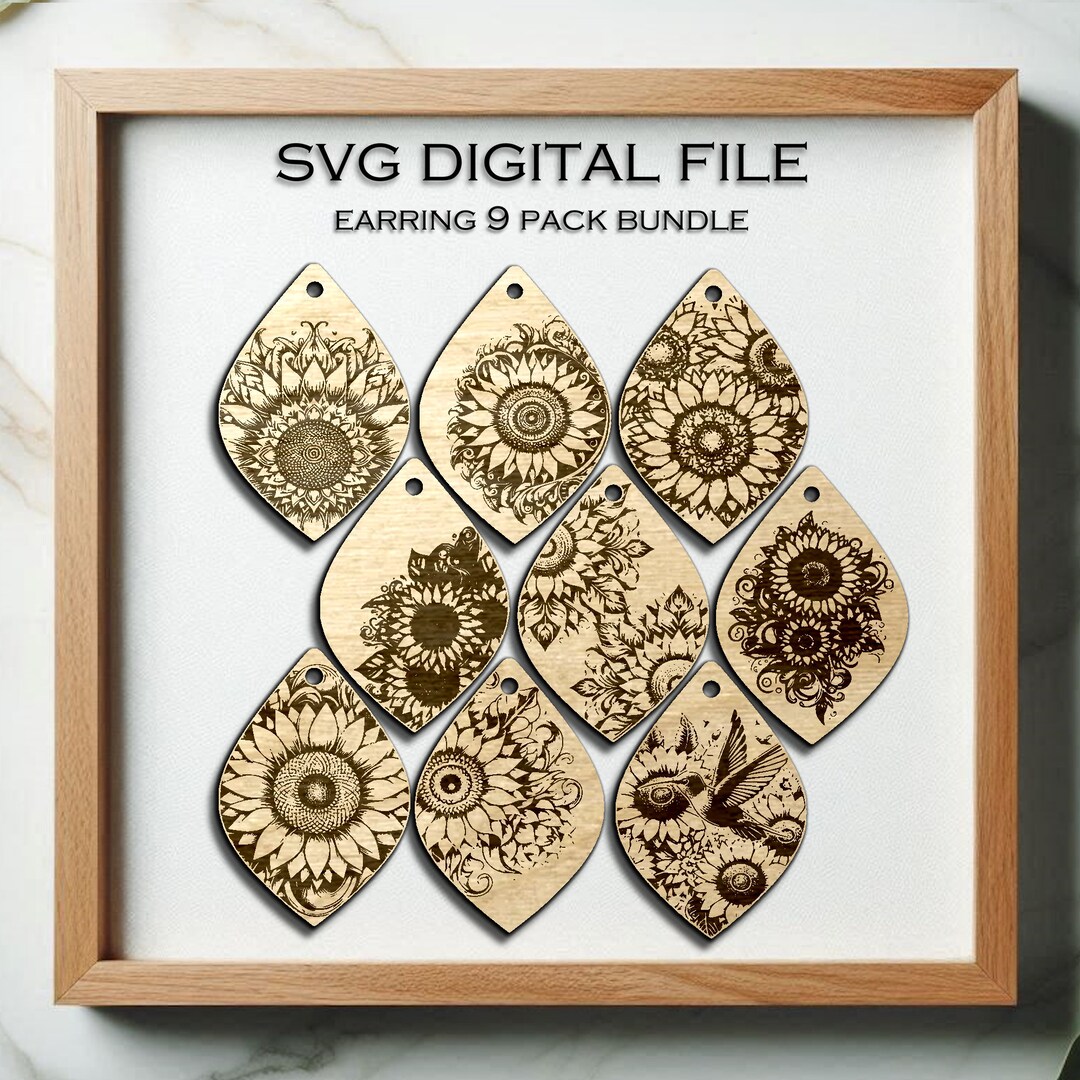 Earring Laser File Sunflowers Bundle 9 Designs SVG Vector, Laser ...