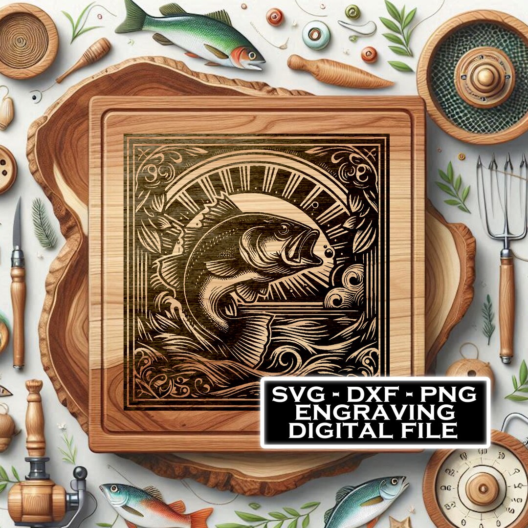 Bass Fishing Engraving File Digital File SVG, PNG, DXF Wood Boards ...