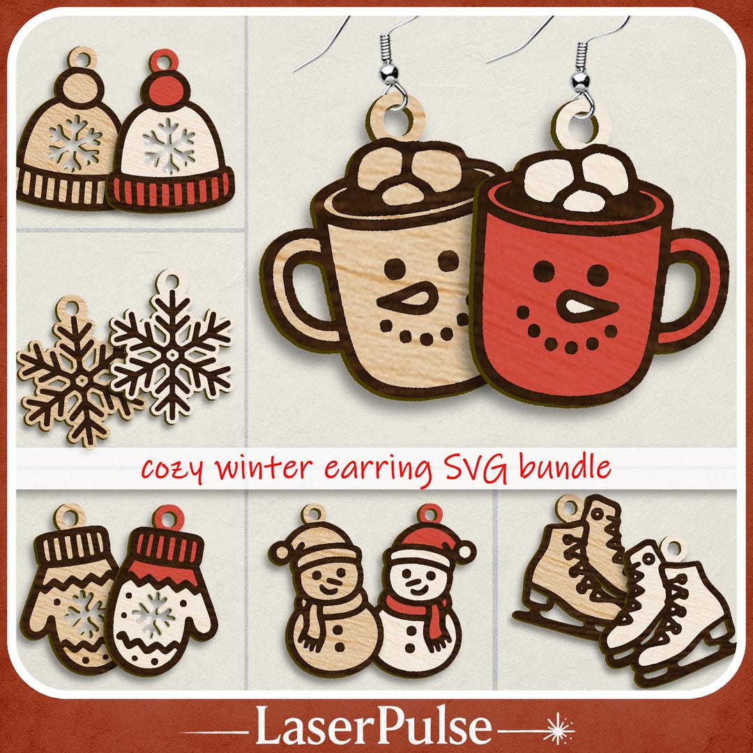 Cozy Winter Earrings SVG Bundle – 6 Cute Christmas Dangle Earring ...