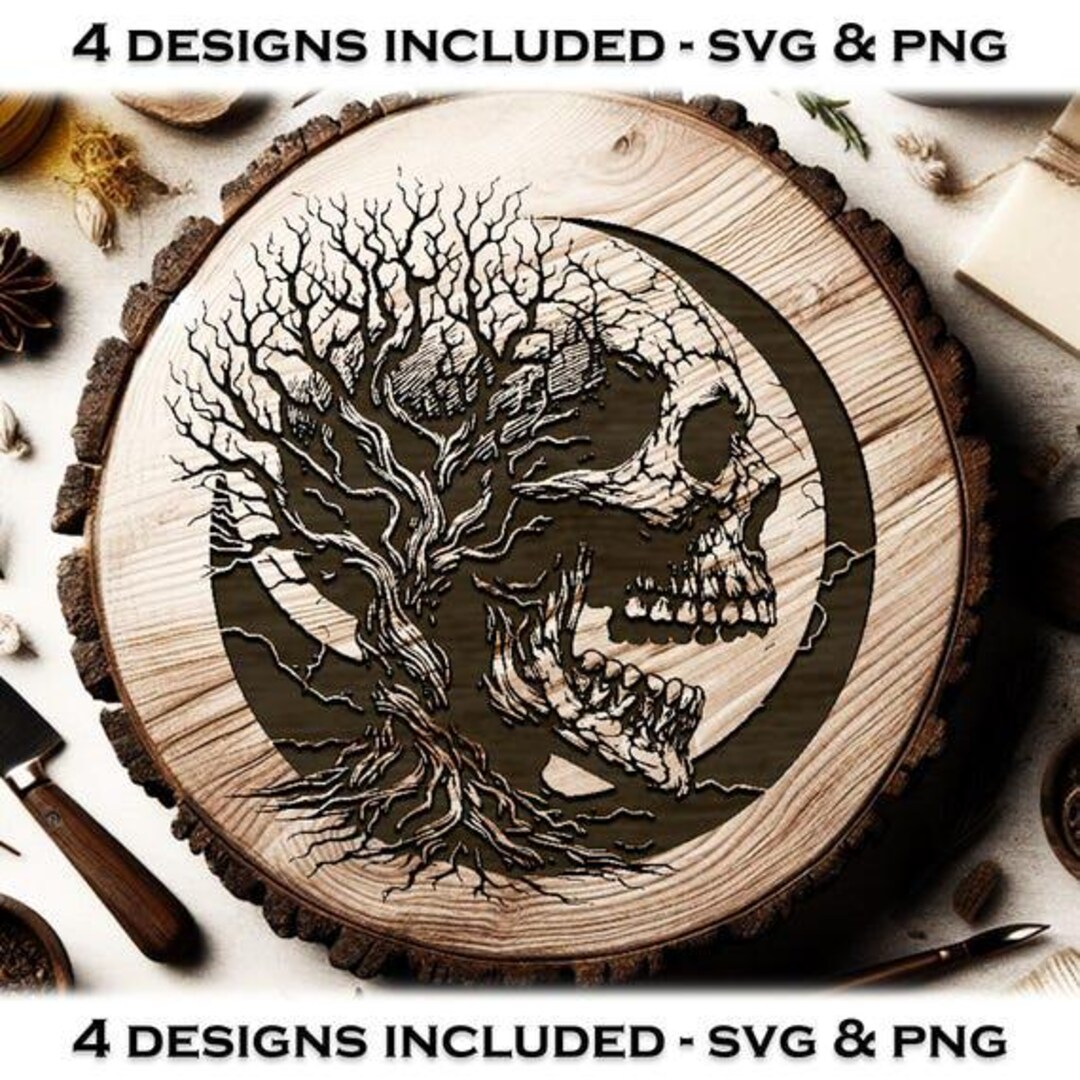 Skull Tree Engraving File SVG PNG Macabre Laser Cut Vector Bundle ...