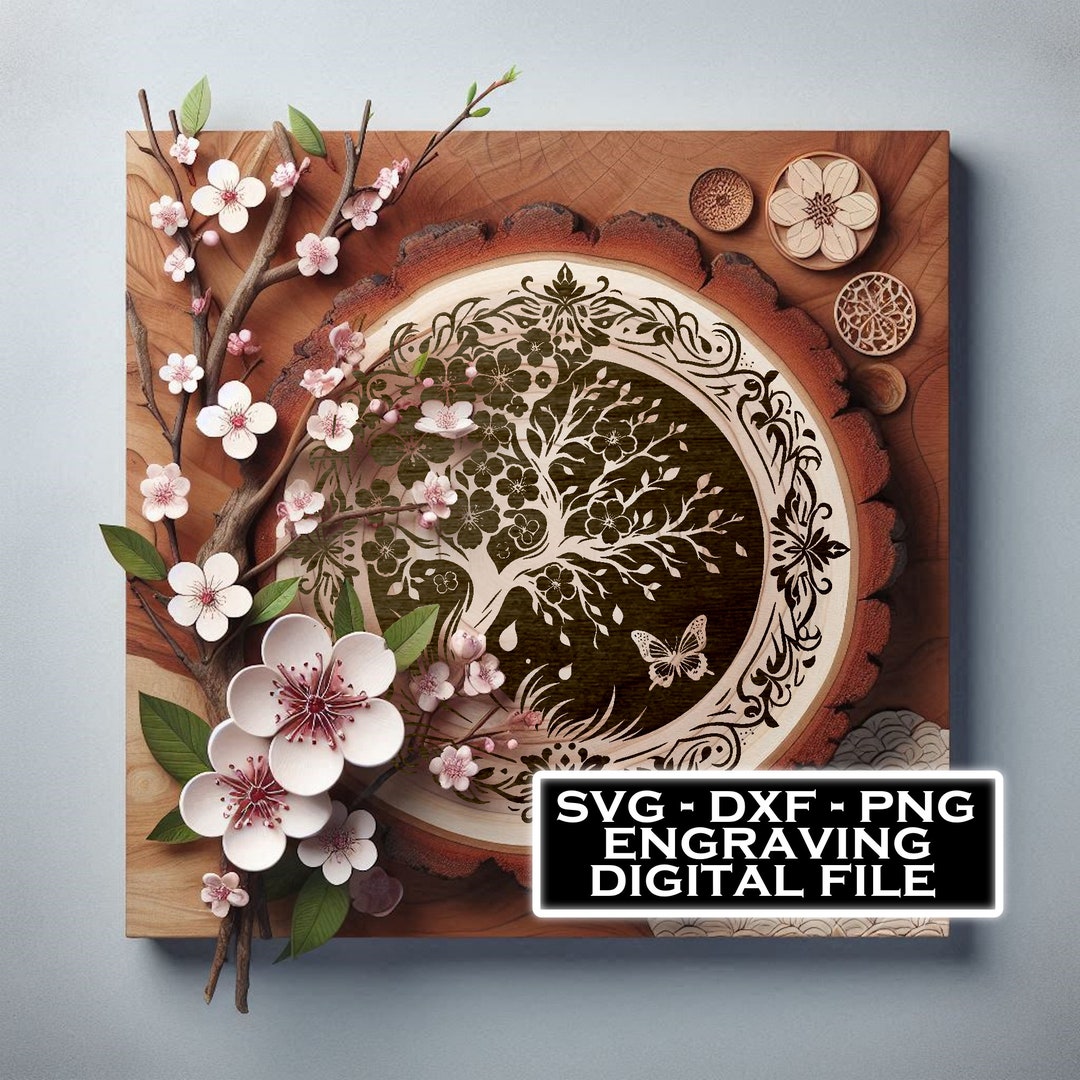 Cherry Blossom Tree SVG DXF PNG Laser Engraving File for Cnc, Co2 ...