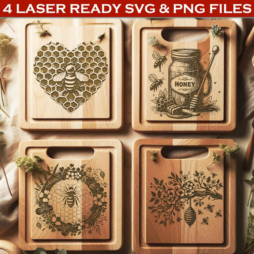 Honey Bee Themed Engraving Files SVG PNG | Rustic Farmhouse Honeycomb ...