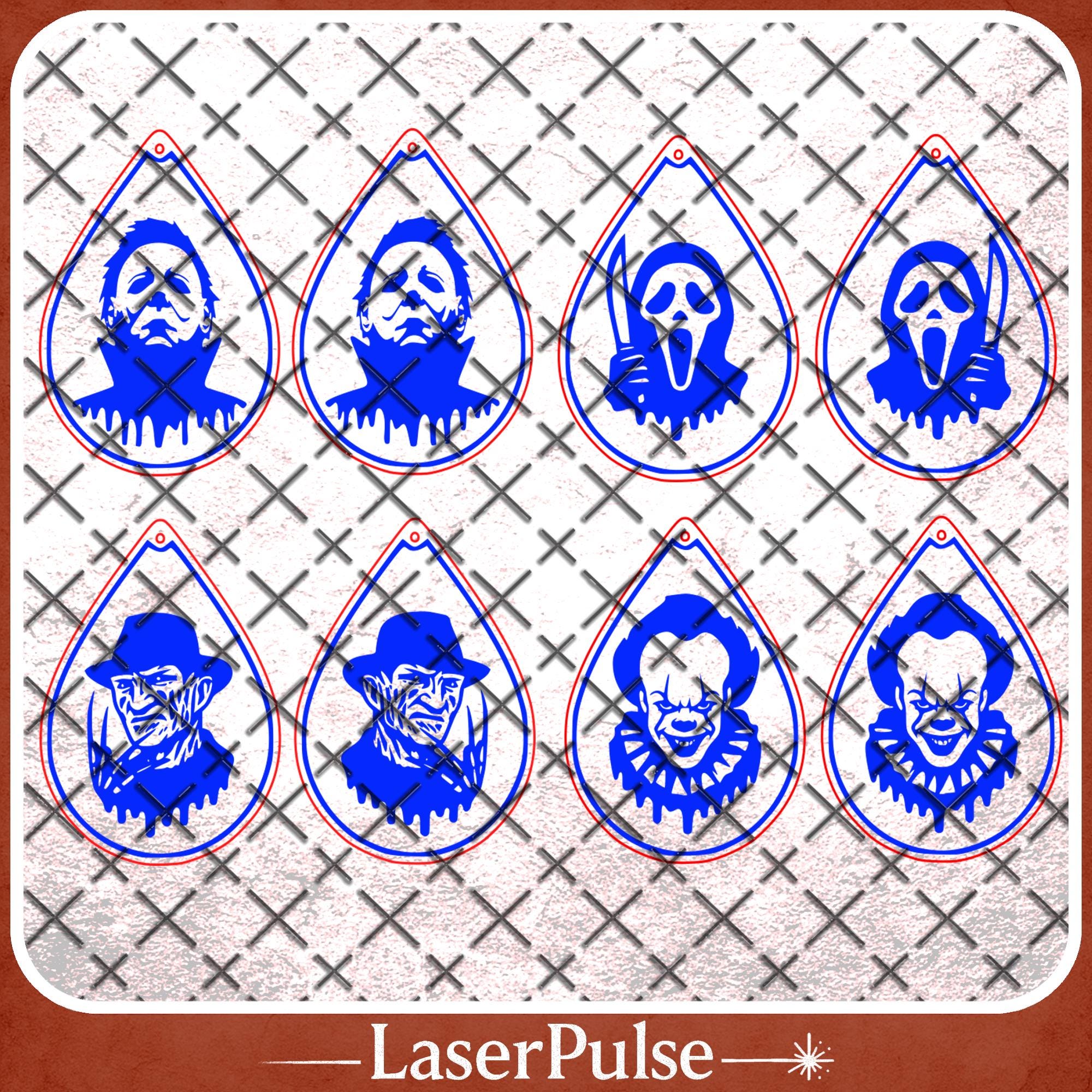 Horror Character Earrings SVG Bundle – 4 Teardrop Laser Cut & Engraving ...