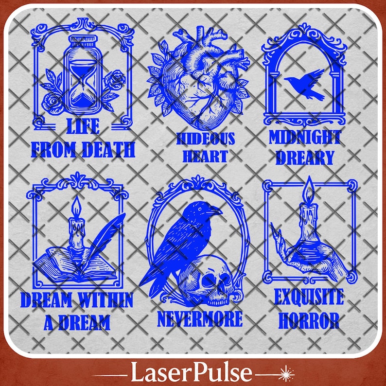 Victorian Gothic Poe SVG PNG Bundle – 6 Dark Academia Board Engraving ...