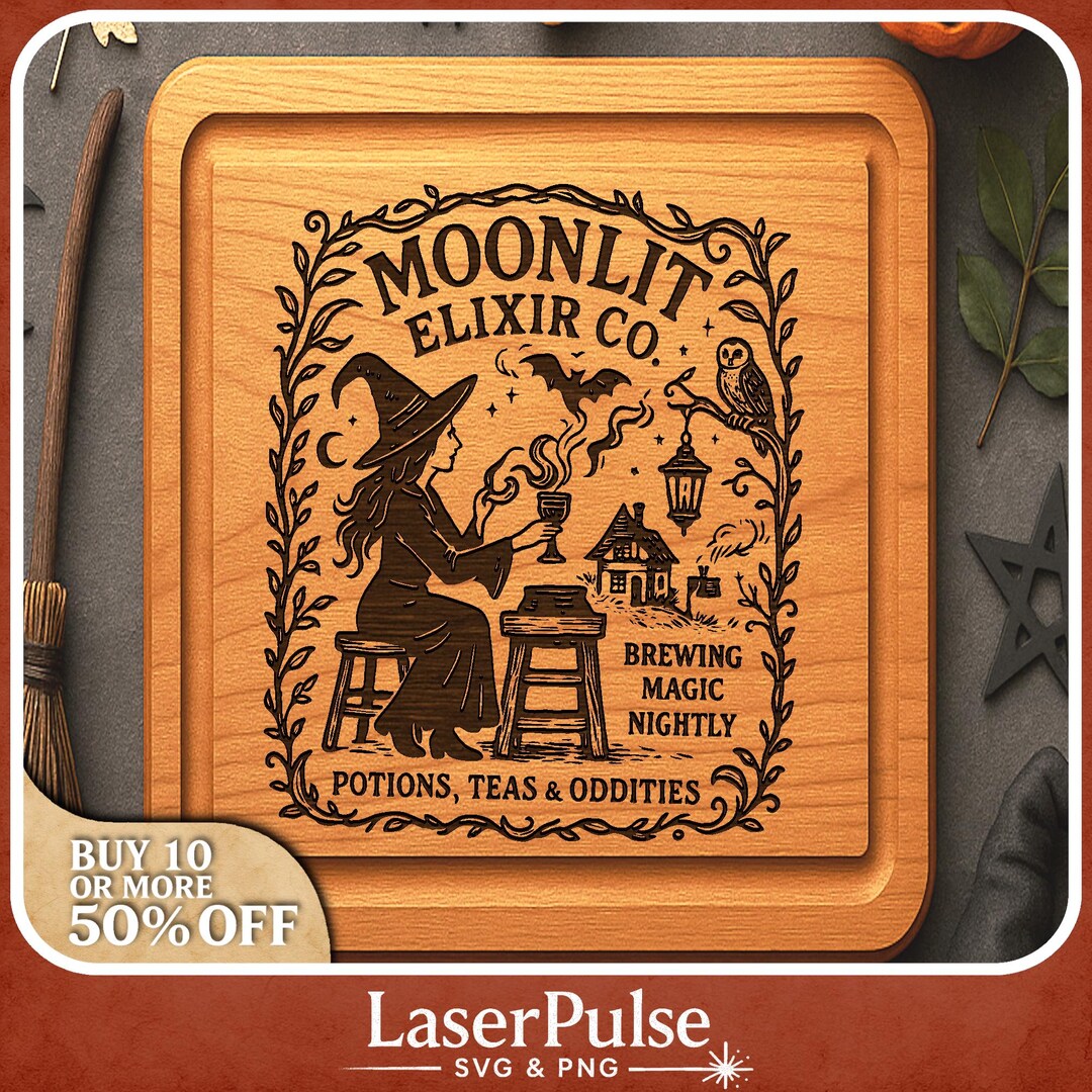 Moonlit Elixir Engraving SVG PNG, Witchy Kitchen Potion Design for ...