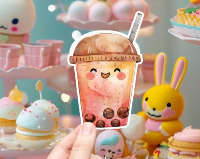 Cute Kawaii Boba Drink Sticker Pastel Watercolor Vinyl, Perfect for ...