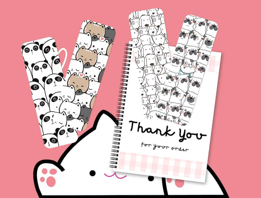 Kawaii Animals Bookmark Set - Set of 4 Cute Handmade Cat, Dogs and ...