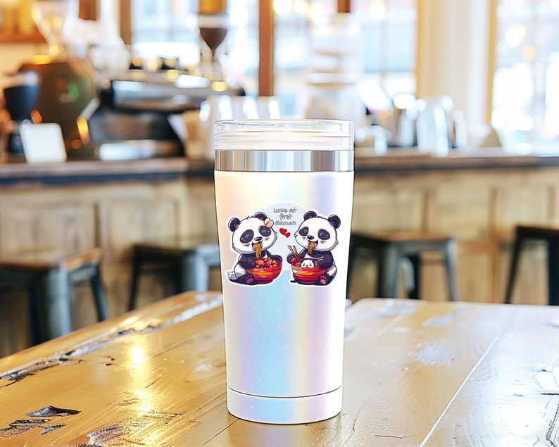 Kawaii Panda Ramen Love Sticker Adorable Couple Eating Ramen Decal for ...