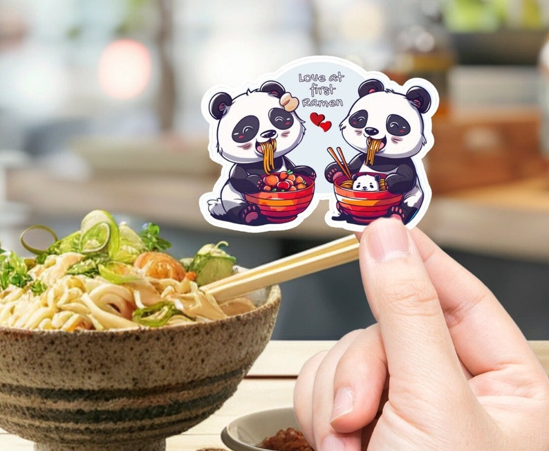 Kawaii Panda Ramen Love Sticker Adorable Couple Eating Ramen Decal for ...