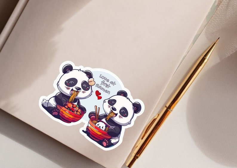 Kawaii Panda Ramen Love Sticker Adorable Couple Eating Ramen Decal for ...