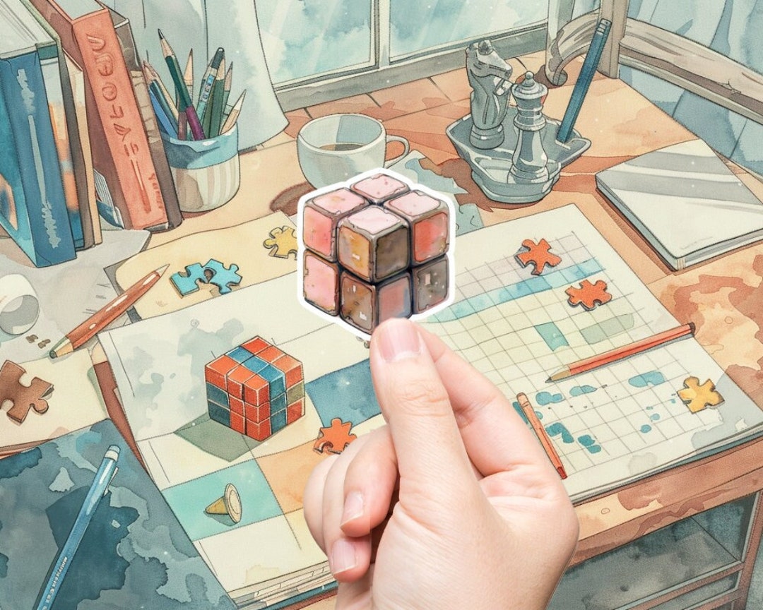 Fun Rubik's Cube Sticker - Pastel Watercolor Vinyl, Perfect for Puzzle ...