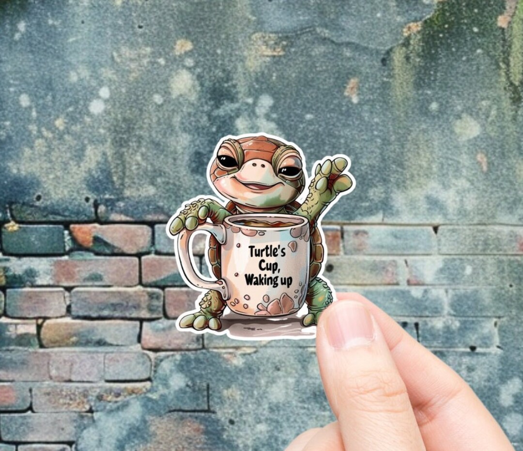 Charming Turtle Coffee Cup Sticker - Adorable Animal Decal Cute Foodie ...