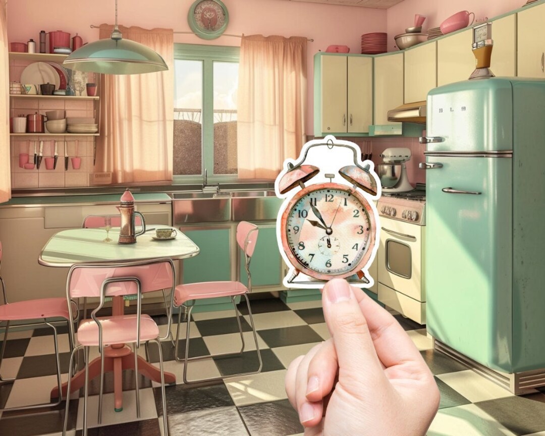 Vintage Alarm Clock Sticker - Classic Pastel Watercolor, Handmade Vinyl ...