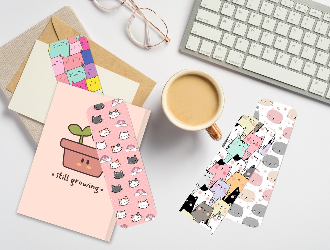 Kawaii Cat Bookmarks Set - Set of 4 Cute Handmade Designs for Cat ...