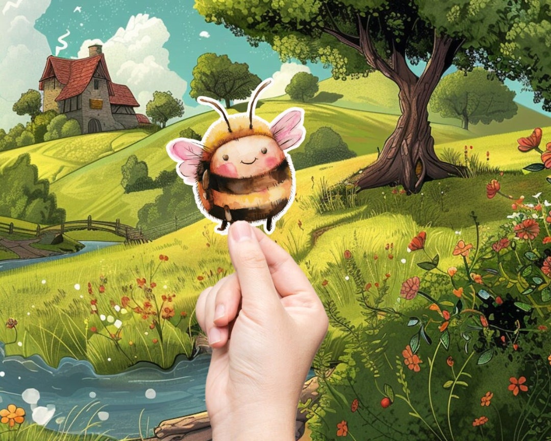 Whimsical Bee Sticker - Cute Pastel Watercolor Bee Decal, Handmade ...