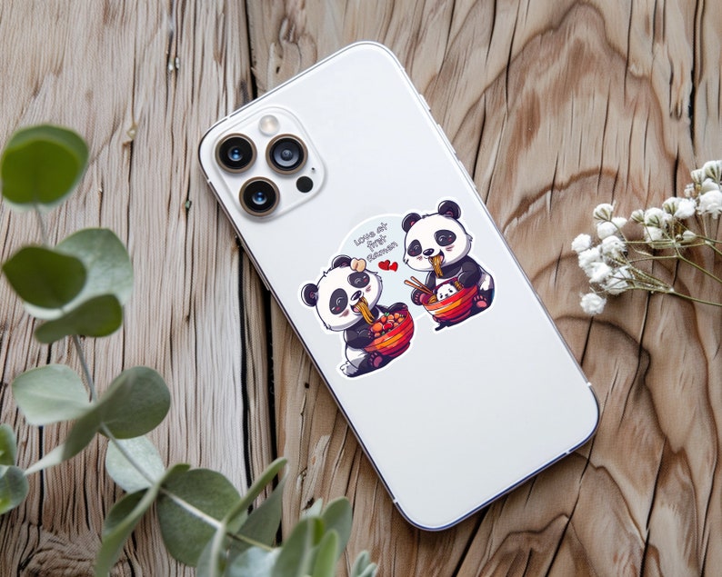 Kawaii Panda Ramen Love Sticker Adorable Couple Eating Ramen Decal for ...