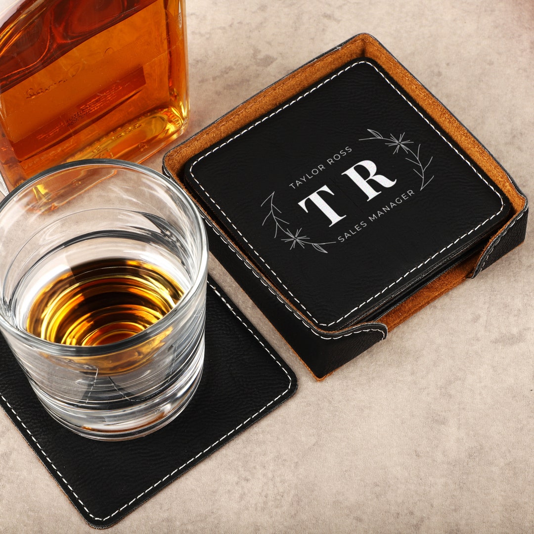 Personalized Leather Coasters Set, Round and Square Coasters With ...