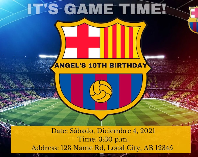 Editable Soccer FC Barcelona Inspired Fan Birthday Invitation Barca ...