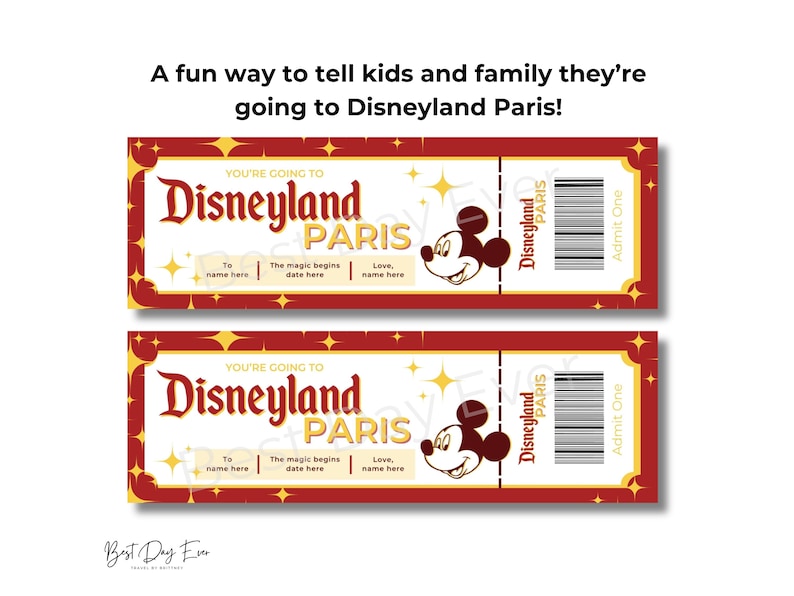 Disneyland Paris Surprise Ticket, Editable France Family Vacation ...