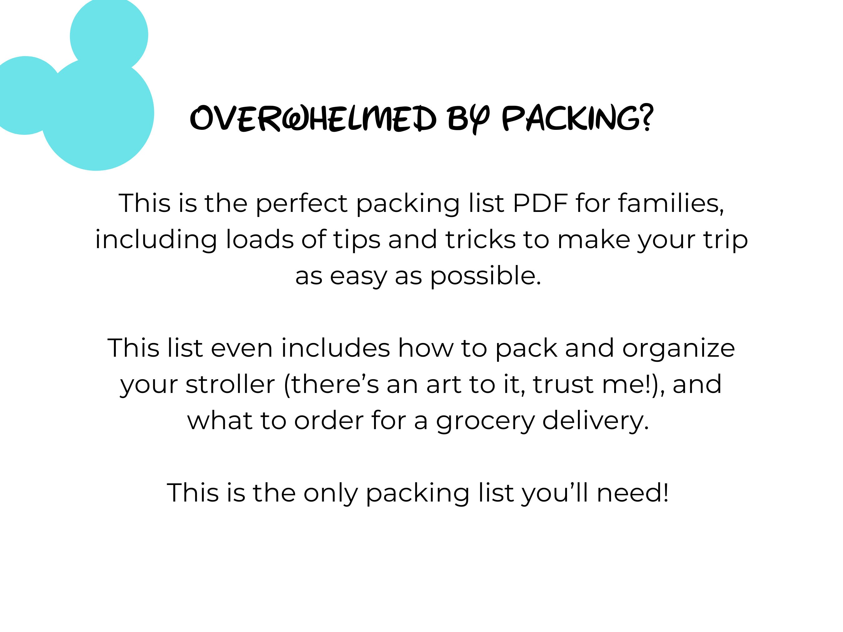 Packing List for WDW & Disneyland PDF, Family Vacation Planning, Kids ...