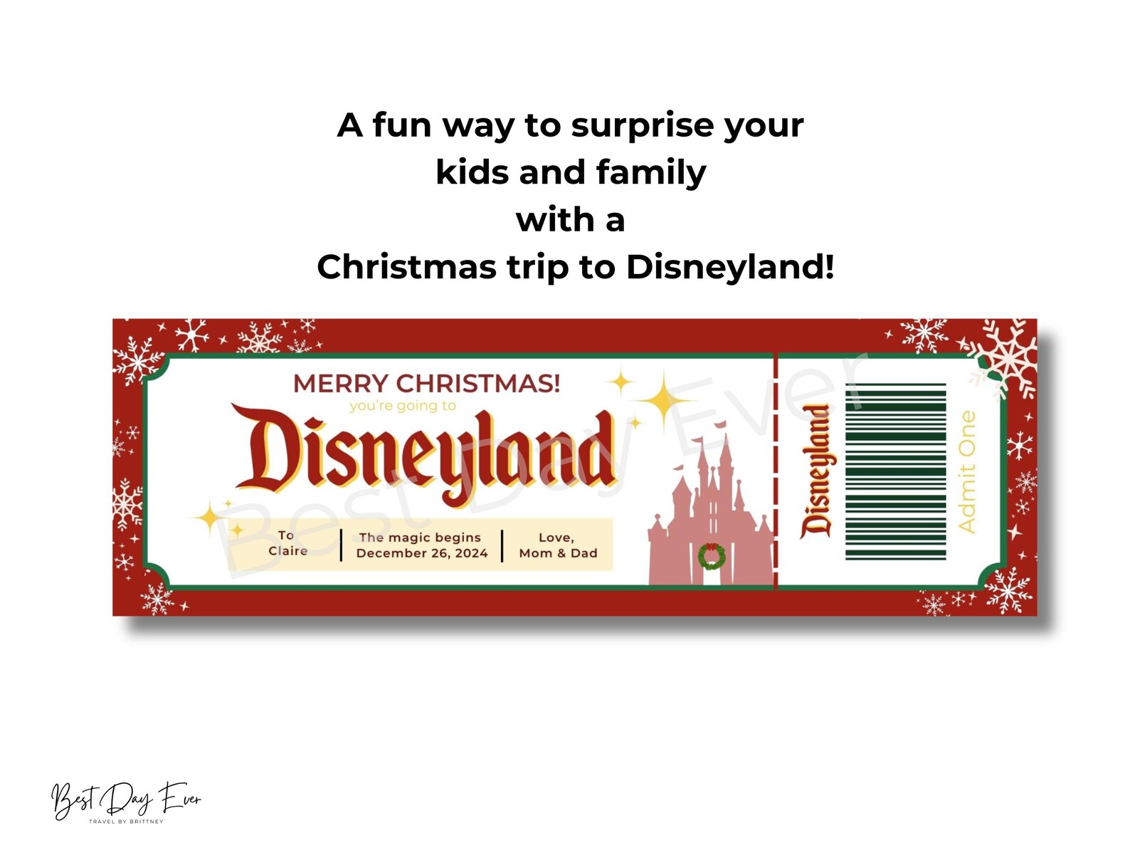 Disneyland Editable Christmas Ticket, DL Trip Reveal, Customizable ...