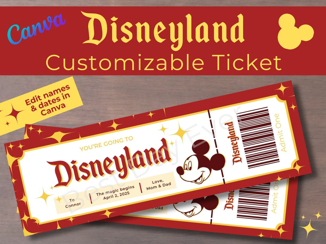 Disneyland Custom Ticket DL Trip Reveal Edtiable Canva Template ...