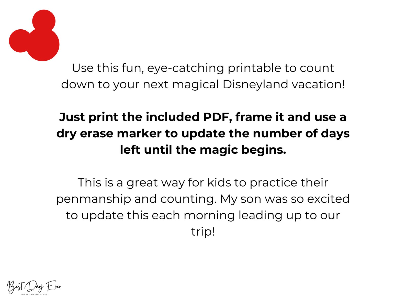 Countdown to Disneyland Printable, DL Family Vacation Count Down ...