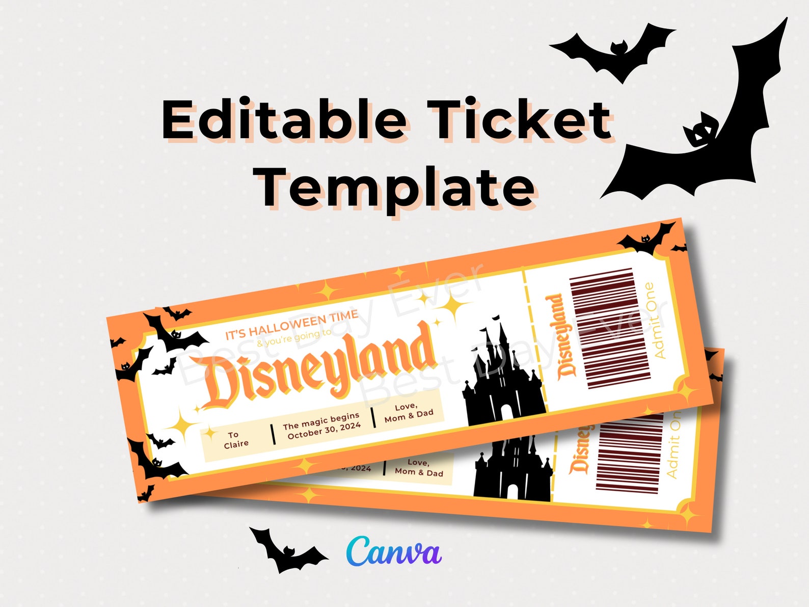 Disneyland Editable Halloween Ticket, DL Trip Reveal, Customizable ...