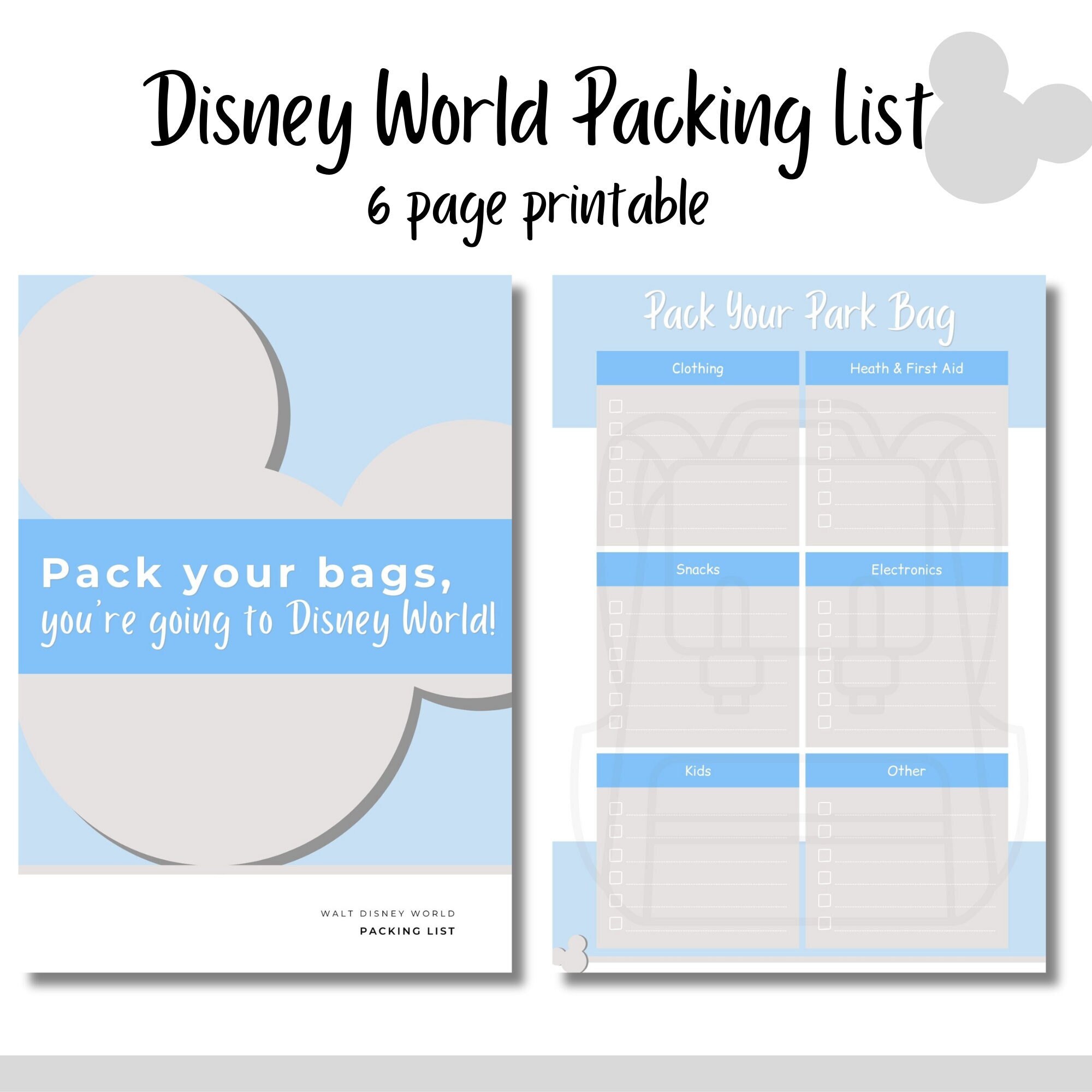 WDW Packing List Printable Suitcase, Carry On, Park Bag, Pool Bag ...