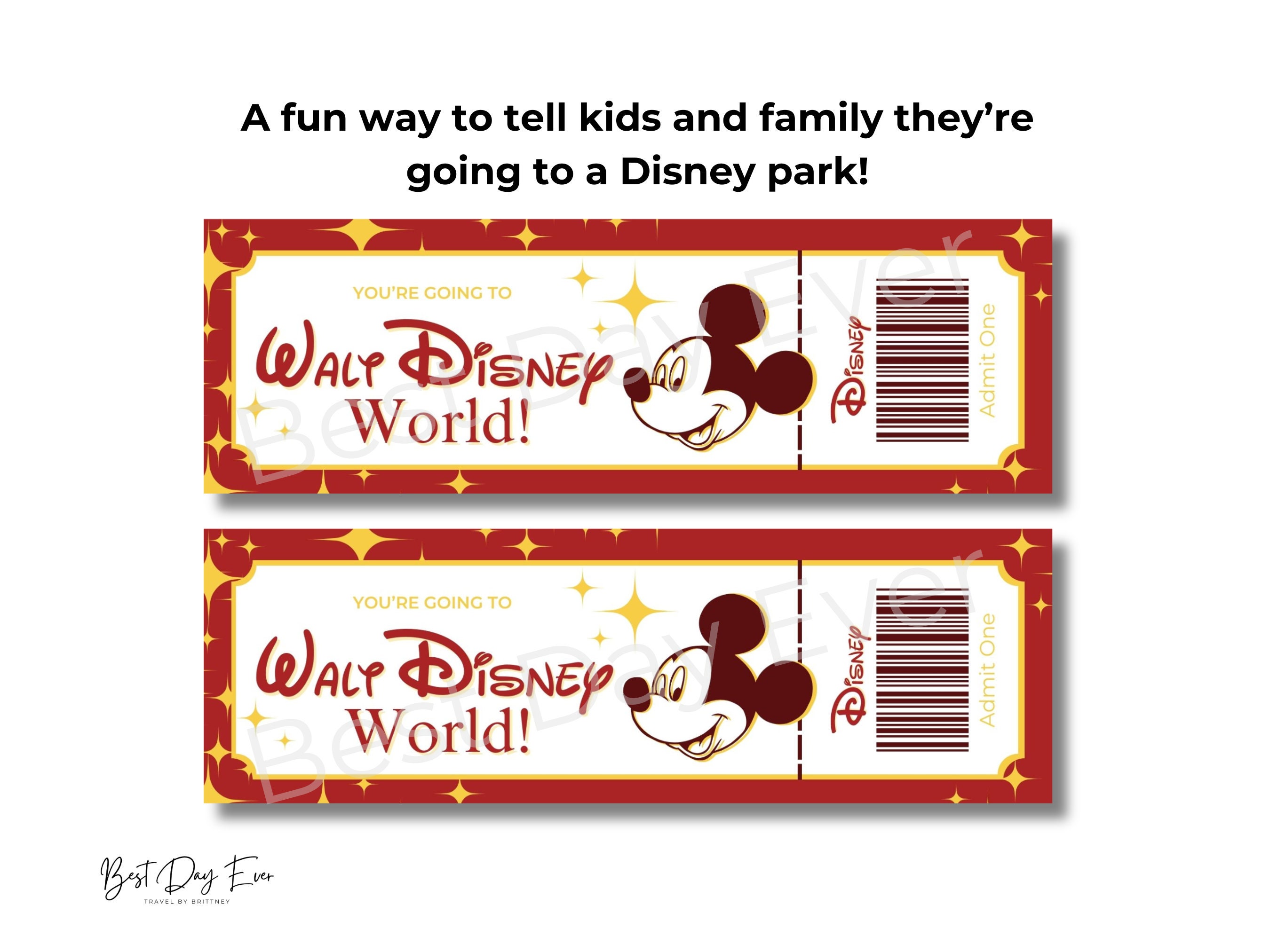 WDW Trip Reveal Ticket Printable, Surprise Kids With Vacation, Gift ...