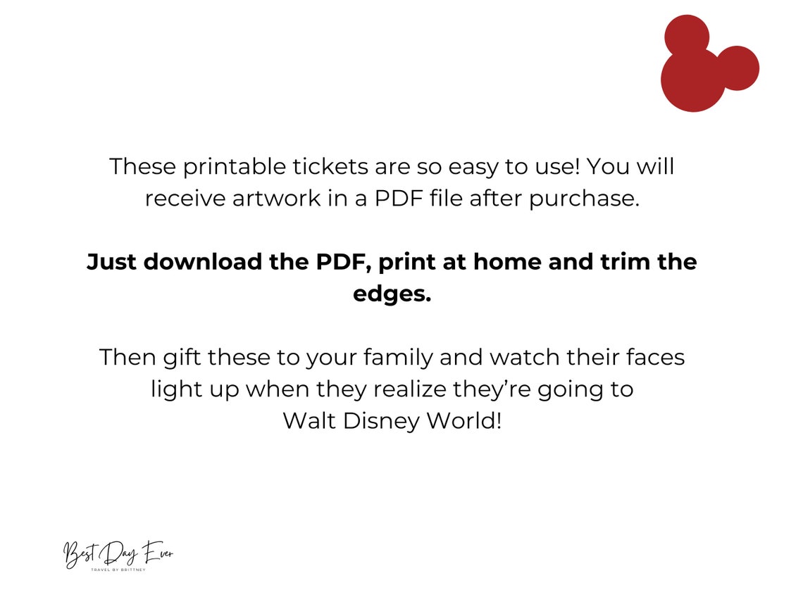 WDW Trip Reveal Ticket Printable, Surprise Kids With Vacation, Gift ...