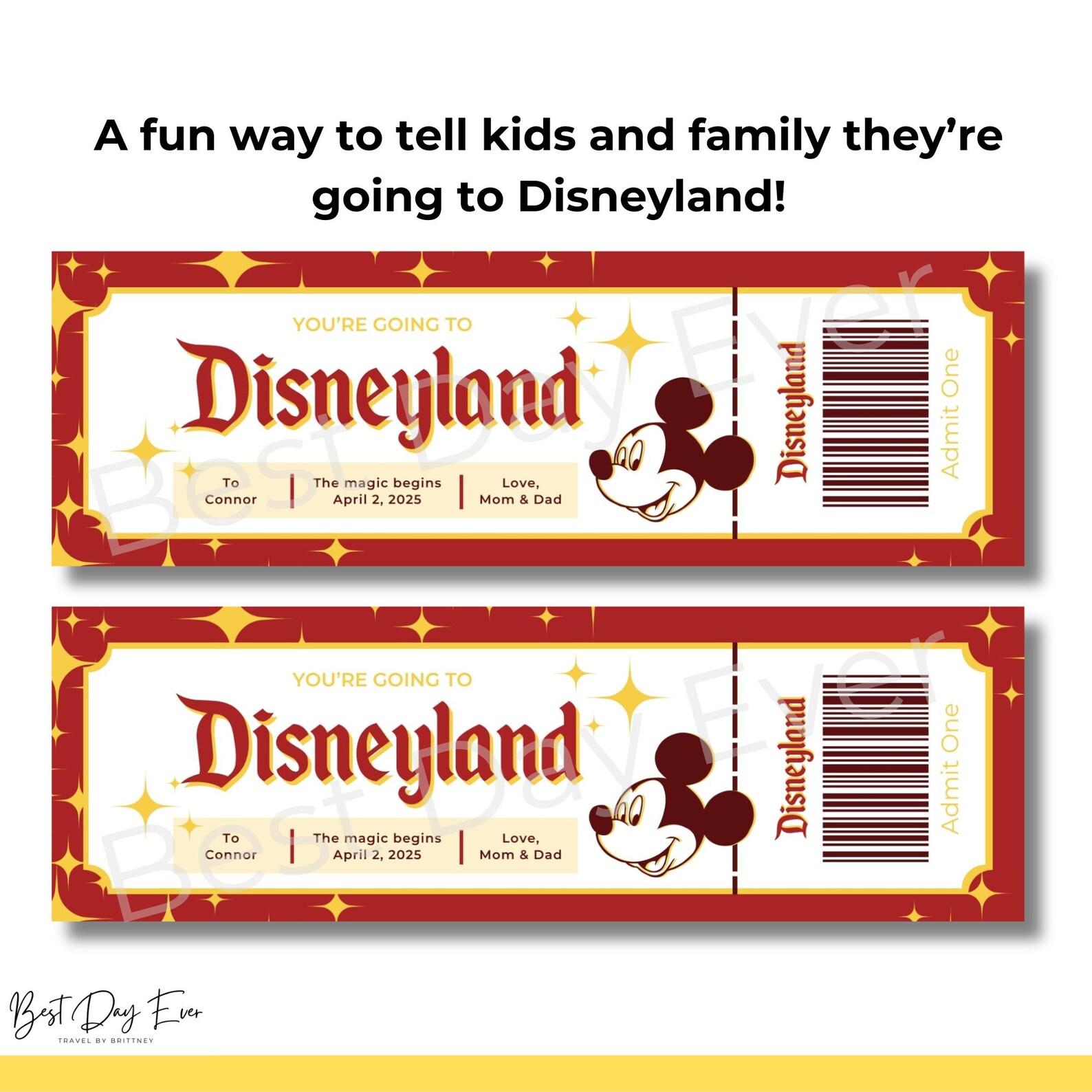 Disneyland Editable Ticket, DL Trip Reveal, Customizable Canva Template ...