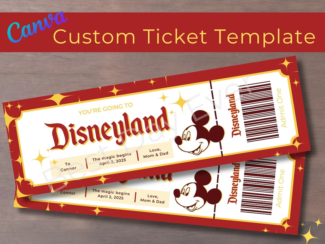 Disneyland Editable Ticket, DL Trip Reveal, Customizable Canva Template ...