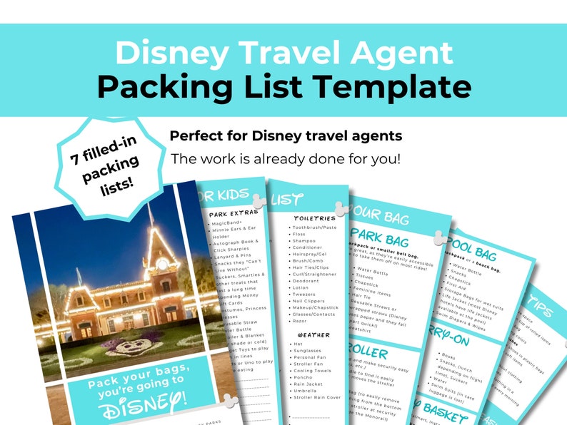 Packing List Template WDW & Disneyland, Travel Agent Template Editable ...